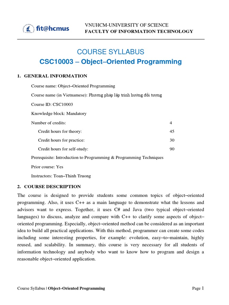 CLC CSC10003 HK1-2223 | PDF | Computer Programming | Object Oriented Programming