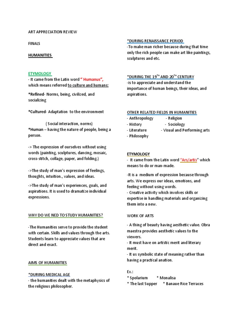 ART APPRECIATION REVIEW | PDF | The Arts | Humanities
