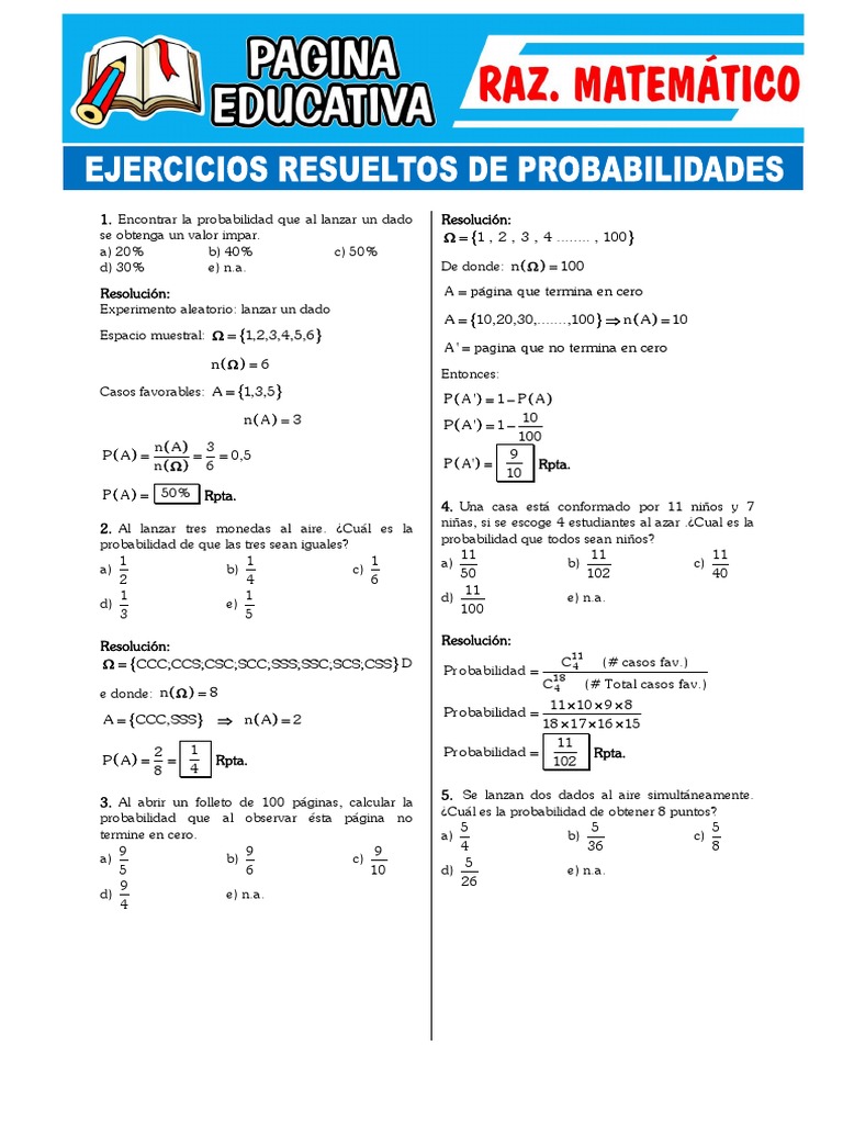 Ejercicios Resueltos de Probabilidades Pagina Educativa | PDF | Probabilidad | Probabilidades y ...