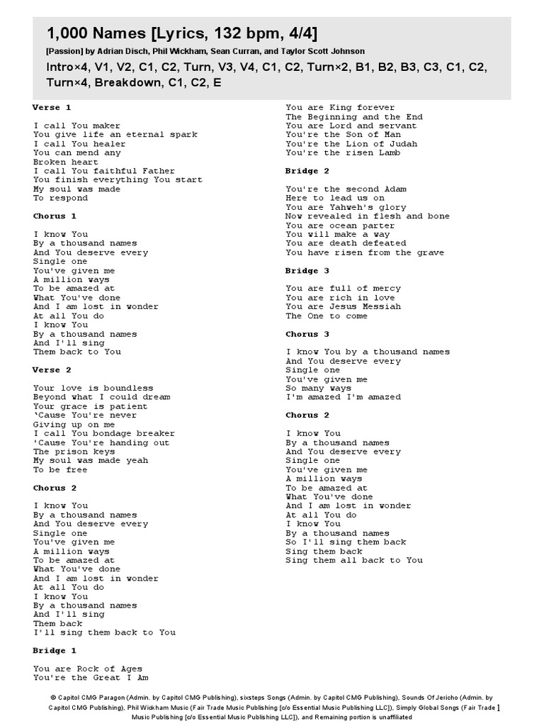 1 - 000 Names - Lyrics | PDF | Religious Belief And Doctrine