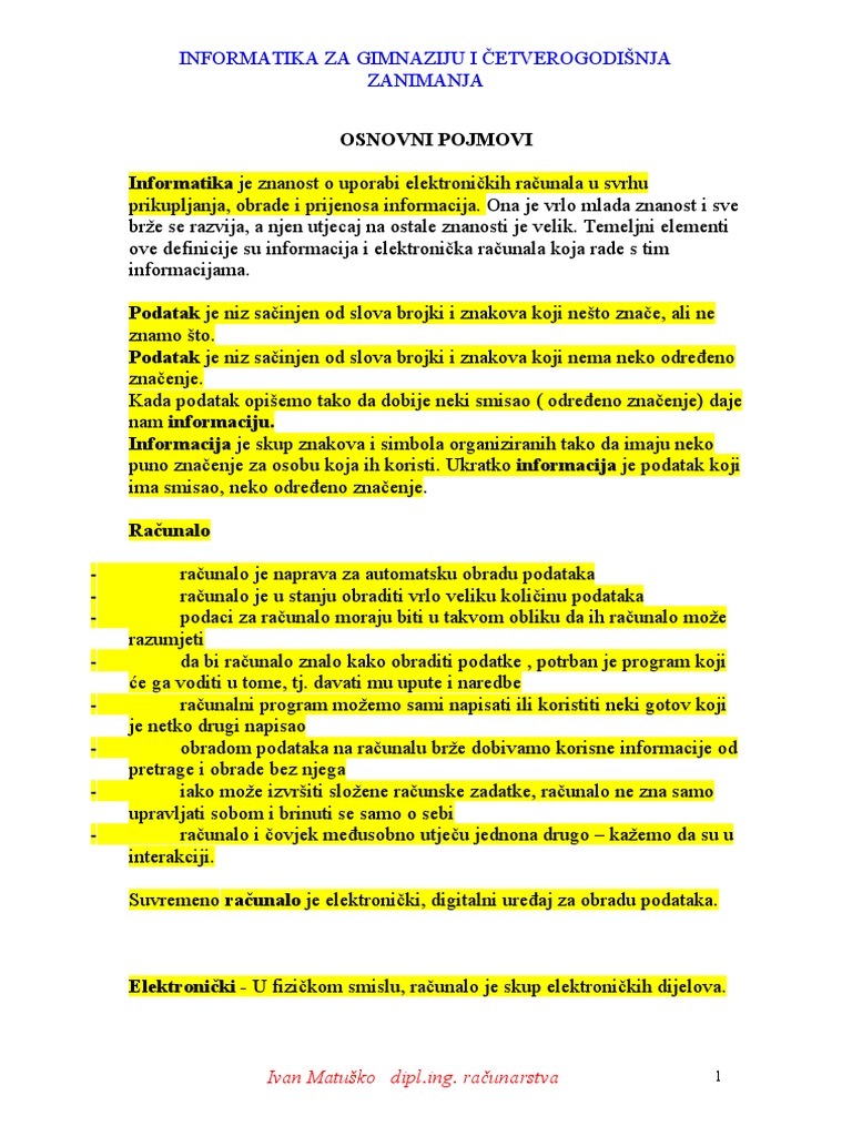 Informatika Za Ucenike-1 | PDF