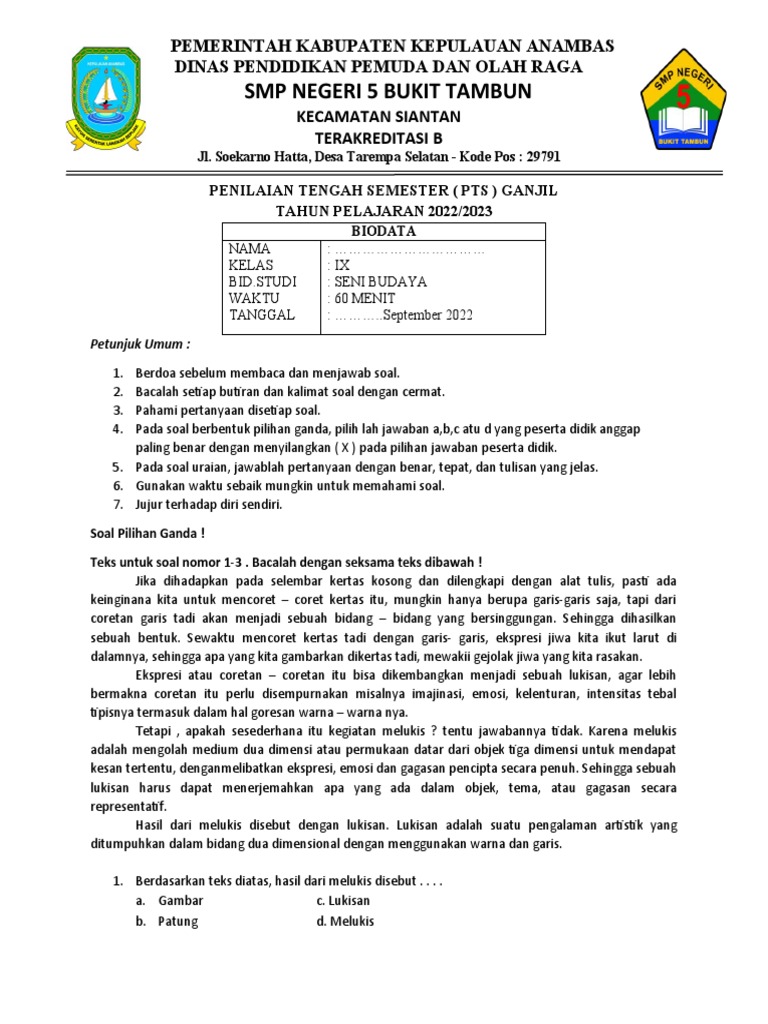 PTS Ganjil 2022 - 2023-1 | PDF