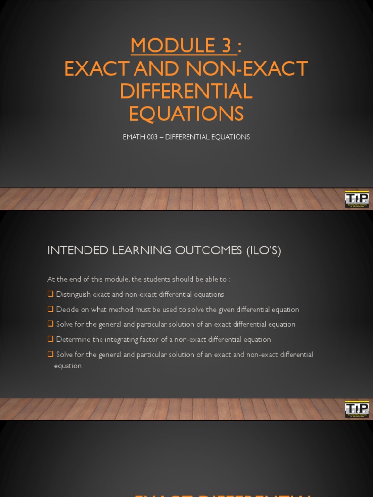 Emath 003 Module 3 Exact And Non Exact Differential Equations