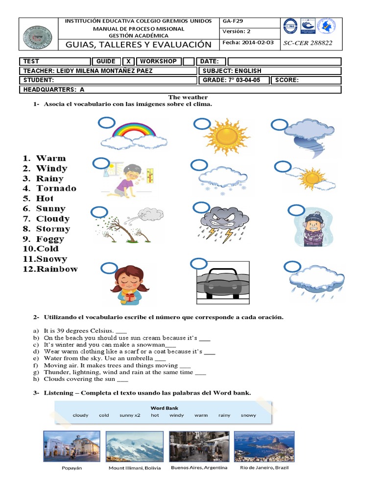 English vocabulary exercises: Weather, sports, countable and ...