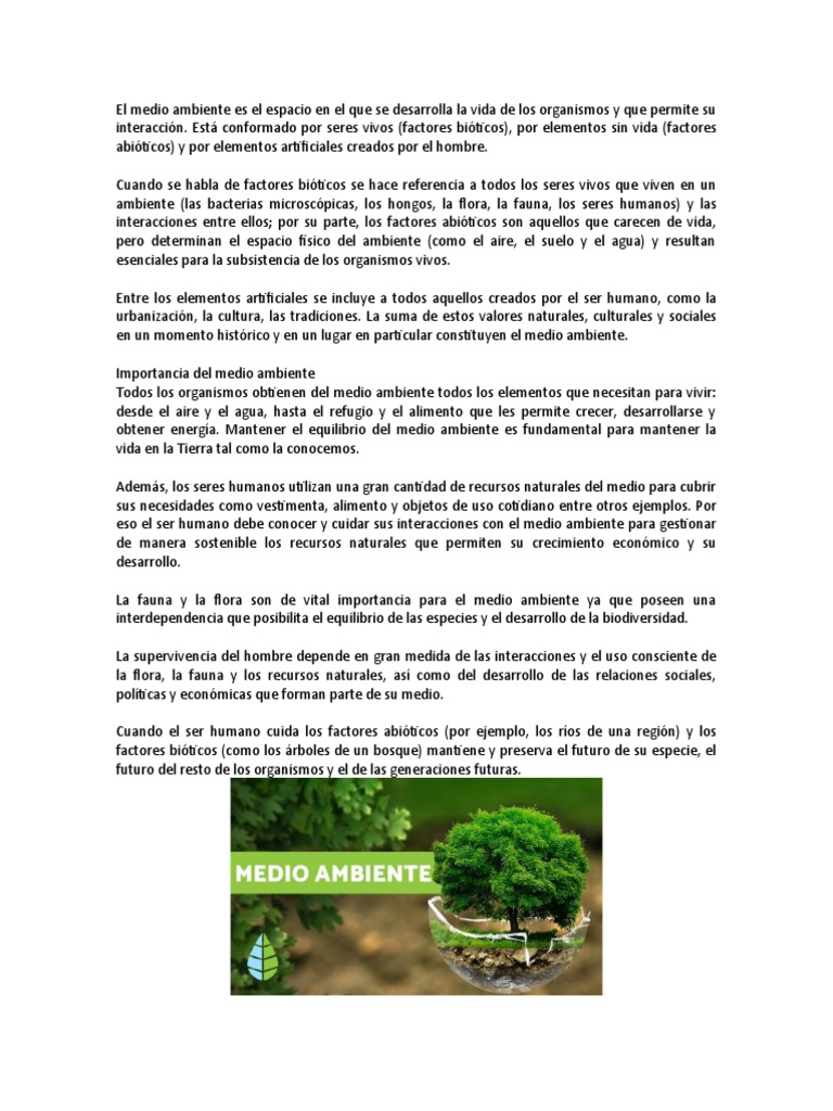 Importancia del Medio Ambiente para la Vida | PDF