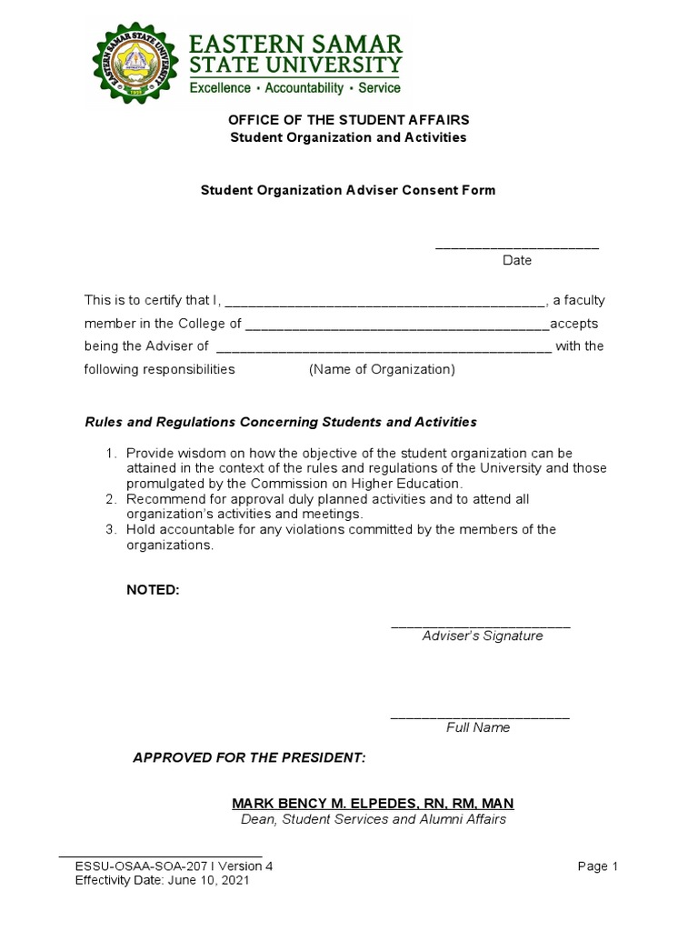 Student Organization Adviser Consent Form | PDF