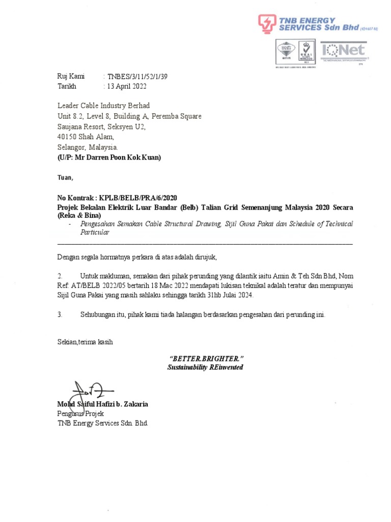 Pengesahan Lukisan Leader Cable | PDF