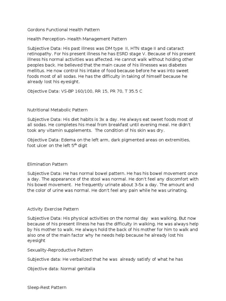 Gordons Functional Health Pattern | PDF