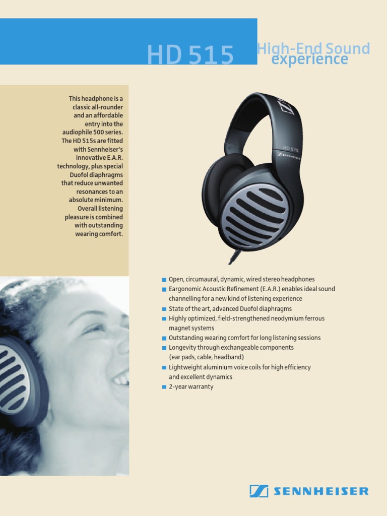 Sennheiser HD 515, 555, 595 Headphones | PDF | Headphones | Sound ...