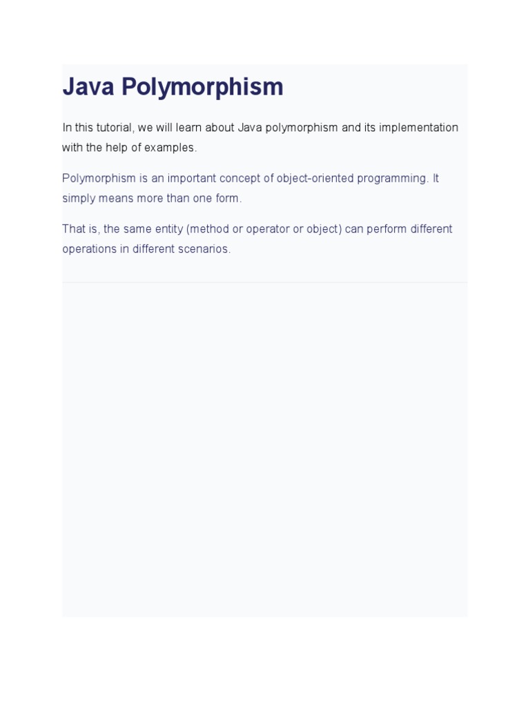 Java Polymorphism | PDF | Method (Computer Programming) | Inheritance ... Java Polymorphism | PDF | Method (Computer Programming) | Inheritance ...