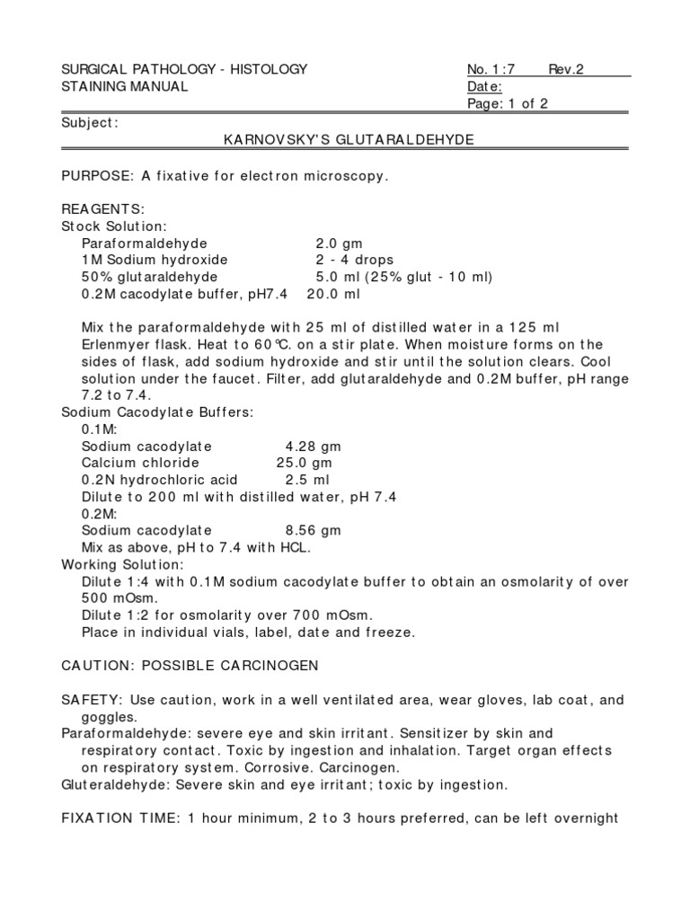 Karnovsky's Fixative | PDF | Fixation (Histology) | Sodium Hydroxide