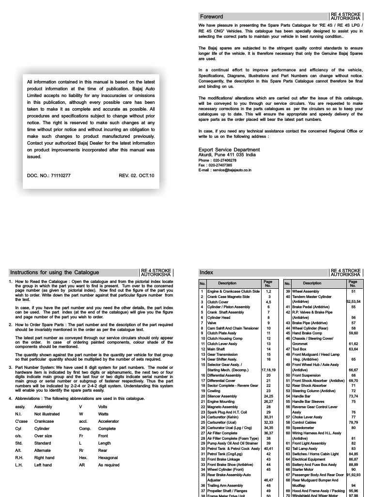 Spare Parts Catalogue for RE 4 Stroke Autoriksha Vehicles: A Comprehensive Guide to Genuine ...