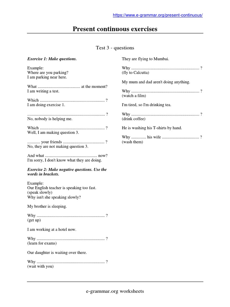 Present Continuous Questions | PDF | Drink