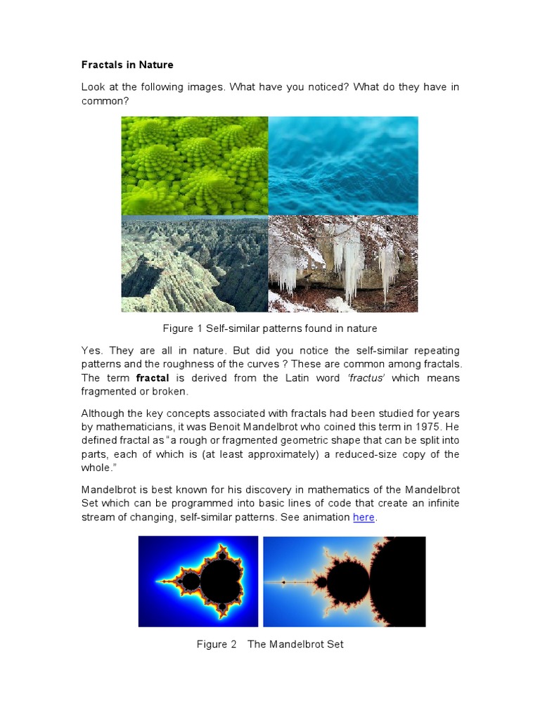 Fractals in Nature: Self-Similar Patterns, Fractal Dimension, and Iconic Fractals like the ...