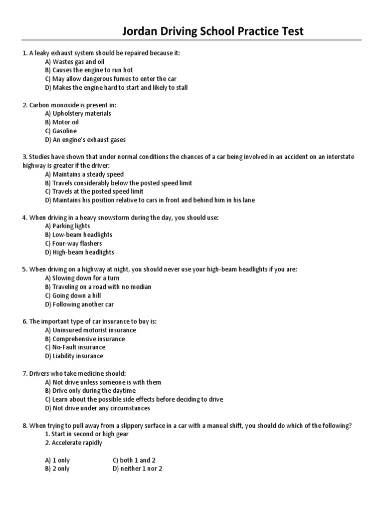 Jordan Driving School Practice Test | PDF | Traffic | Traffic Light