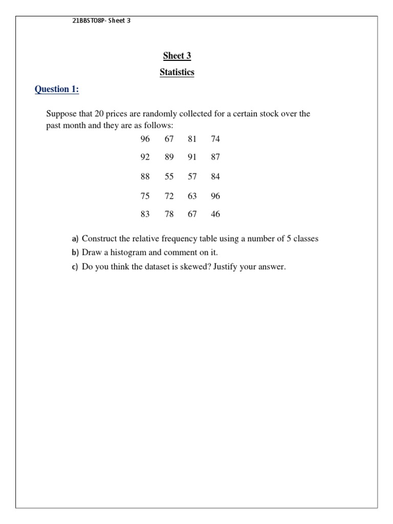 21BBST08P - Statistics - Sheet 3 | Download Free PDF | Histogram ...