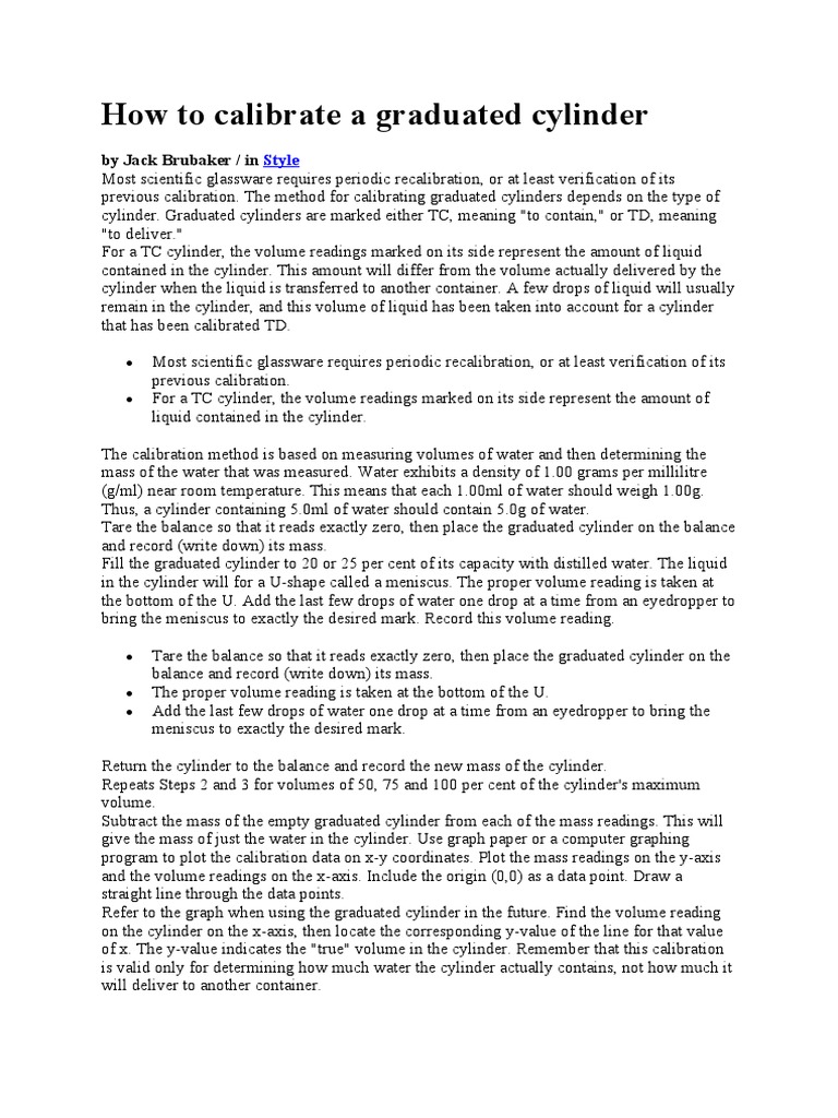 How To Calibrate A Graduated Cylinder | PDF | Titration | Chemistry