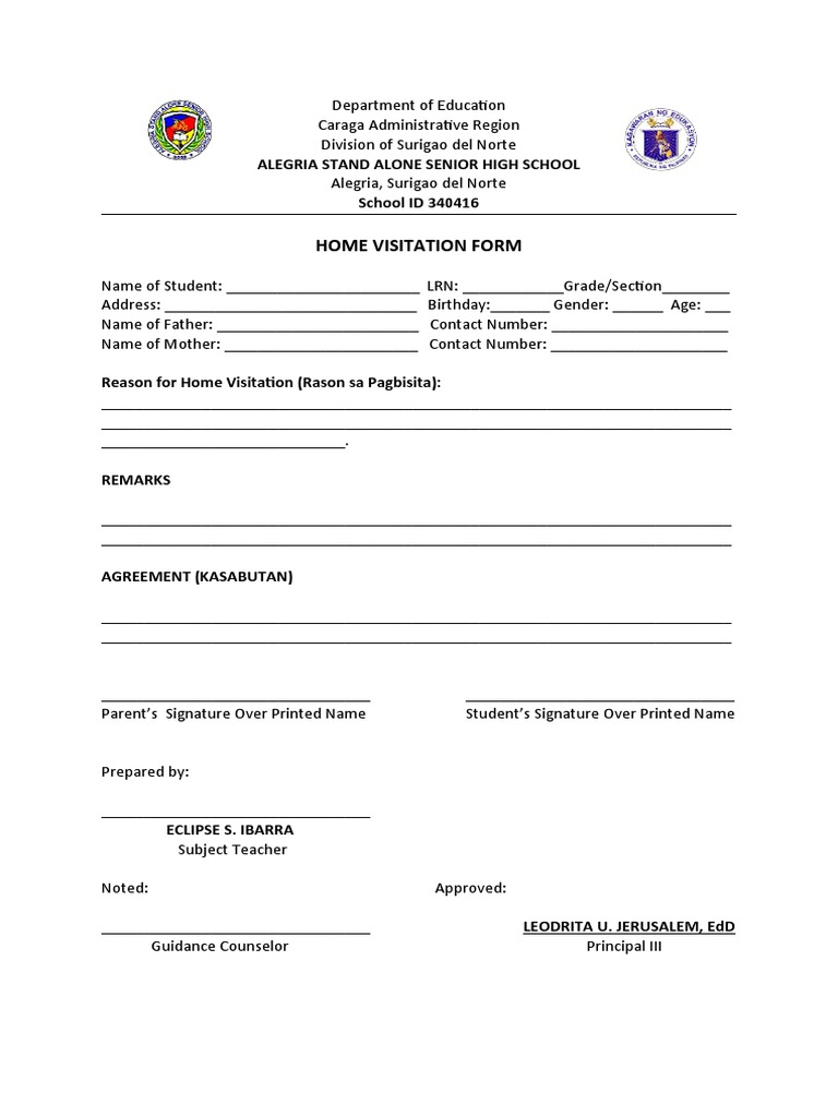 Home Visitation Form 1 1 | PDF