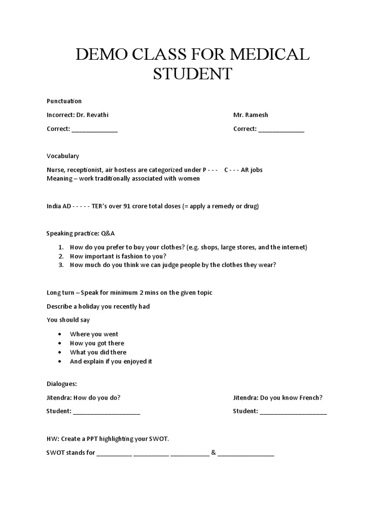 Medical Student Demo Class Guide | PDF