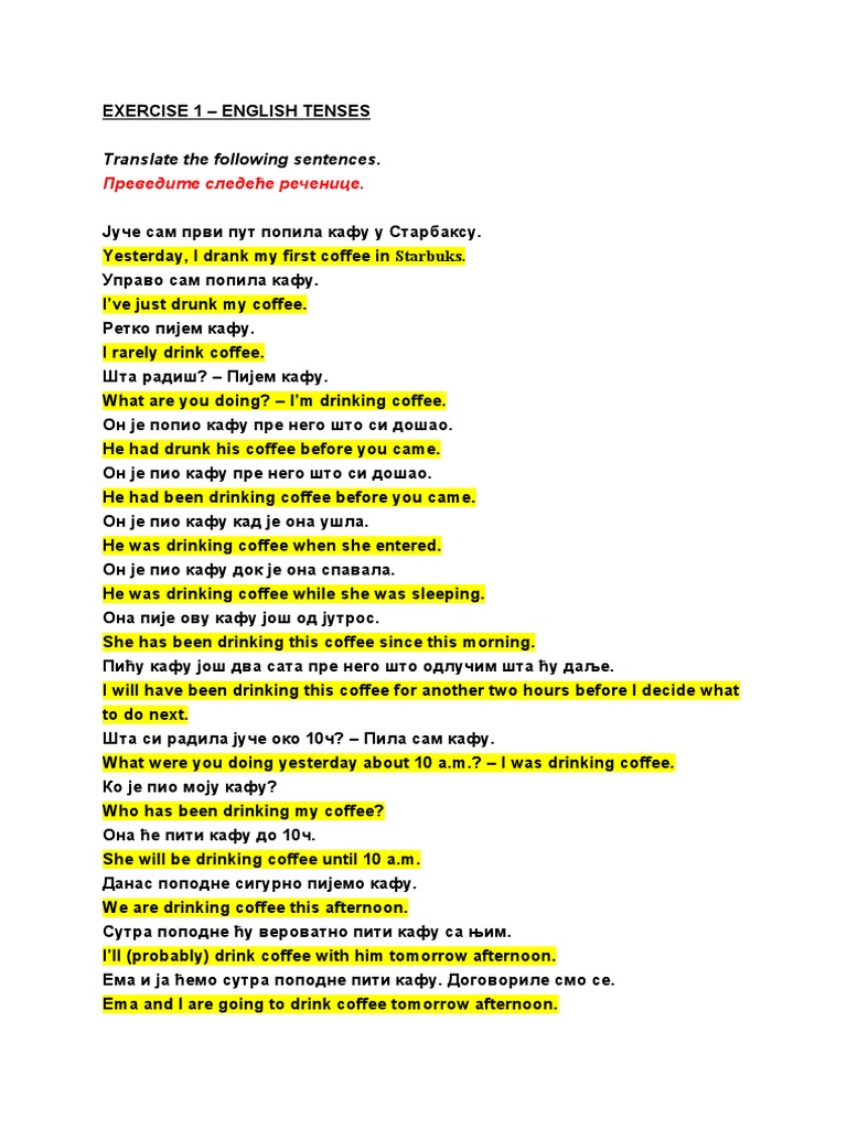English Tenses - Exercises Answers | PDF