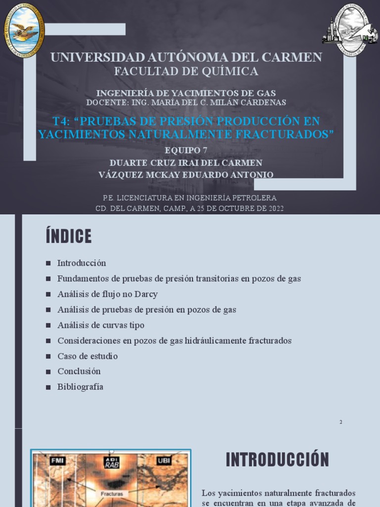 T4 - Pruebas de Presion Produccion en Yacimientos Naturalmente Fracturados - Equipo 7 | PDF ...
