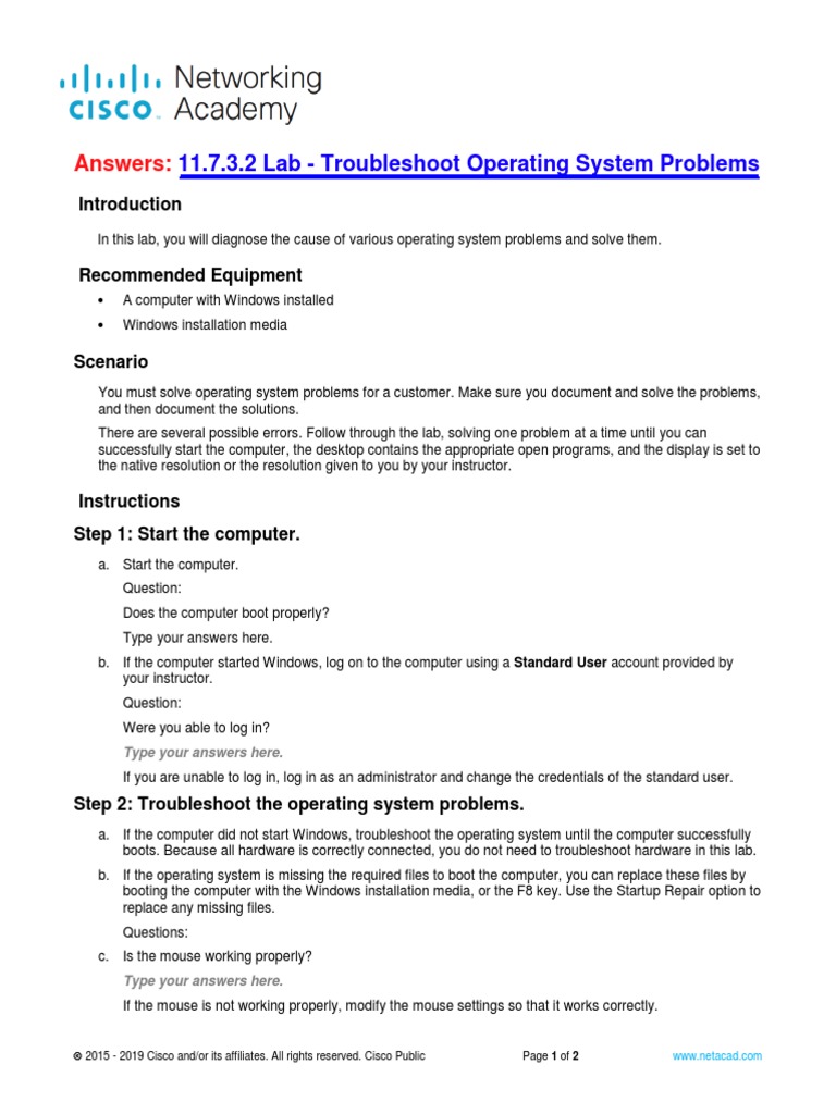11.7.3.2 Lab - Troubleshoot Operating System Problems086c | PDF | Operating System | Troubleshooting