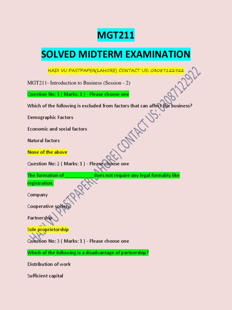 MGT211 MIDTERM FILE SOLVED PAPER 23-10-2022 | PDF | Partnership | Economies