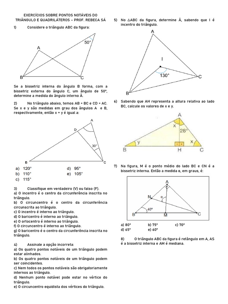 Lista Mat. 8 Ano - Cap. 09 e 10 | PDF | Triângulo | Geometria Elementar