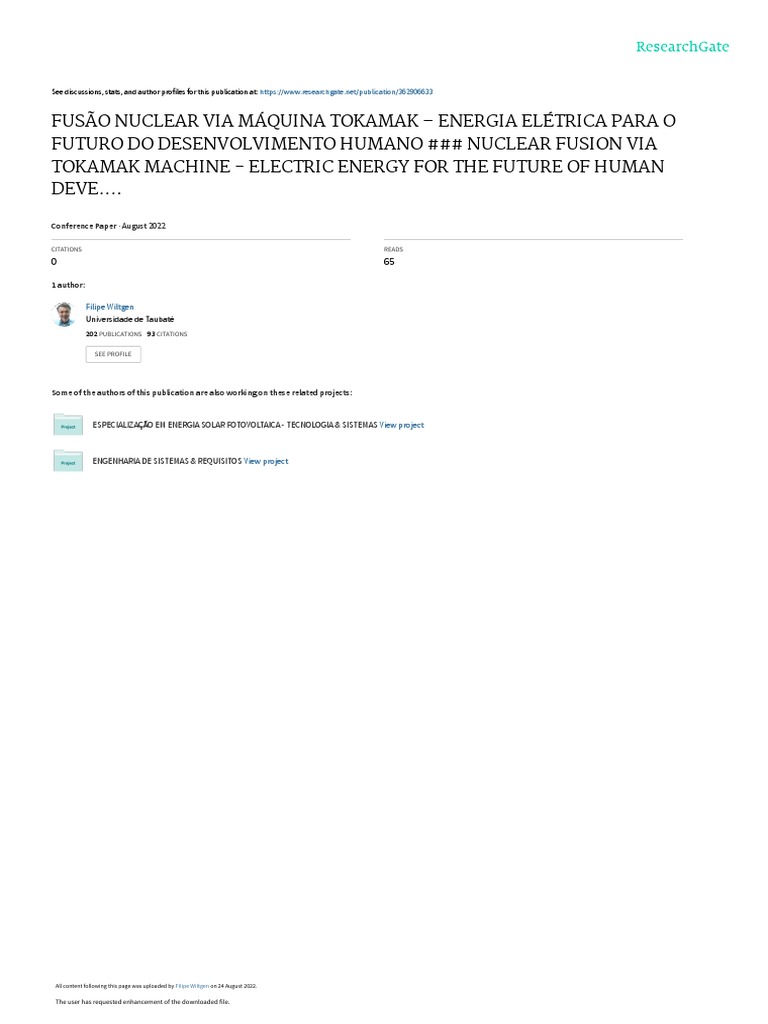 Fusao Nuclear Via Maquina Tokamak Energia Eletrica para o Futuro Do ...