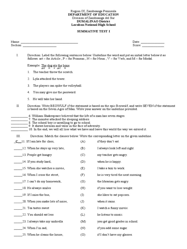 Summative Test English 09 | PDF | English Language | Grammar