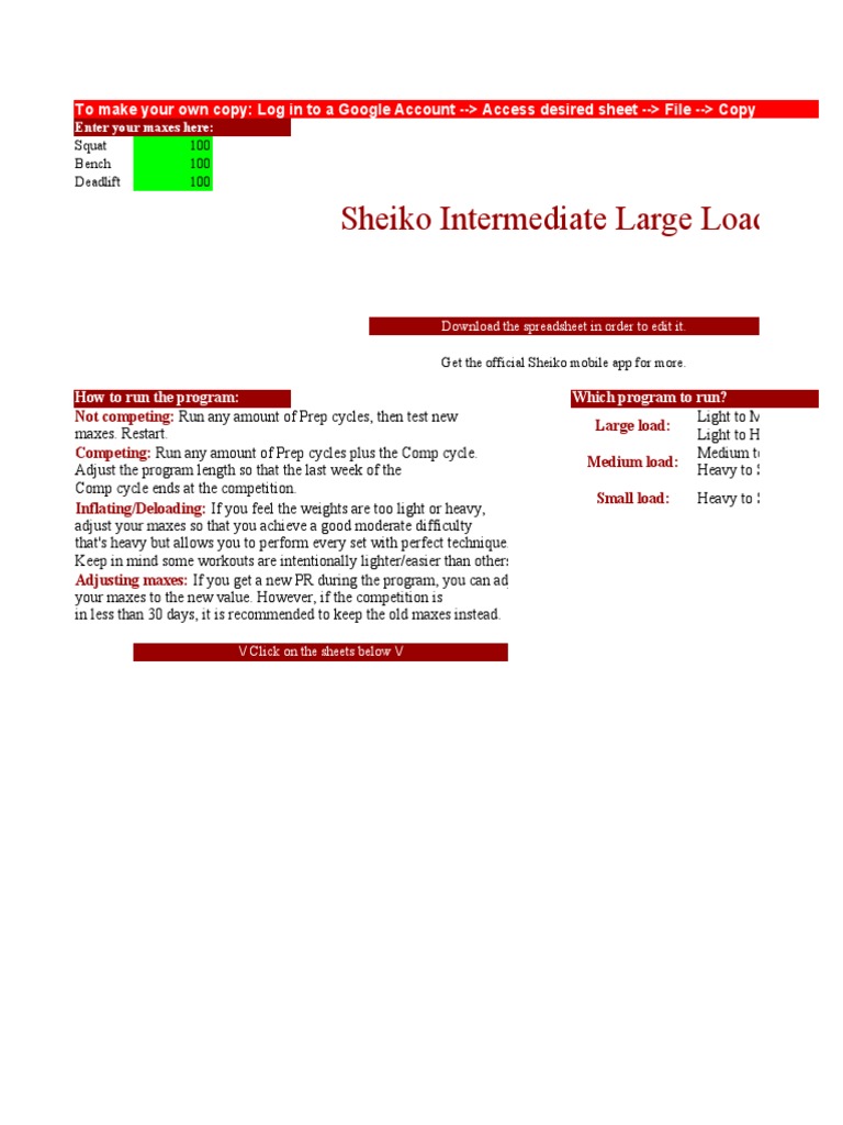 Sheiko Intermediate Program Details and Instructions | PDF | Weight ...