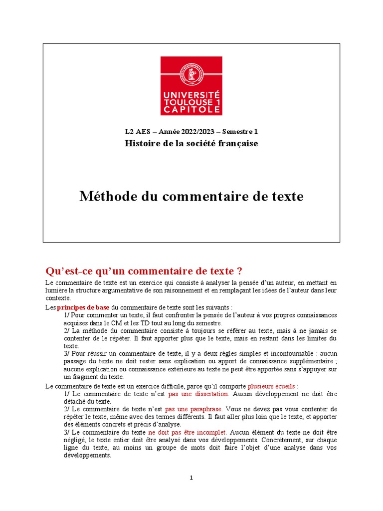 Méthode du Commentaire de Texte en Histoire | PDF | Phrase