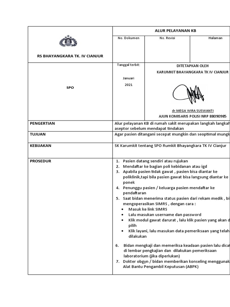 Alur Pelayanan KB di RS Bhayangkara | PDF