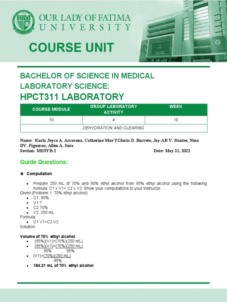 Week 10 - Dehydration and Clearing | PDF | Ethanol | Tetrahydrofuran