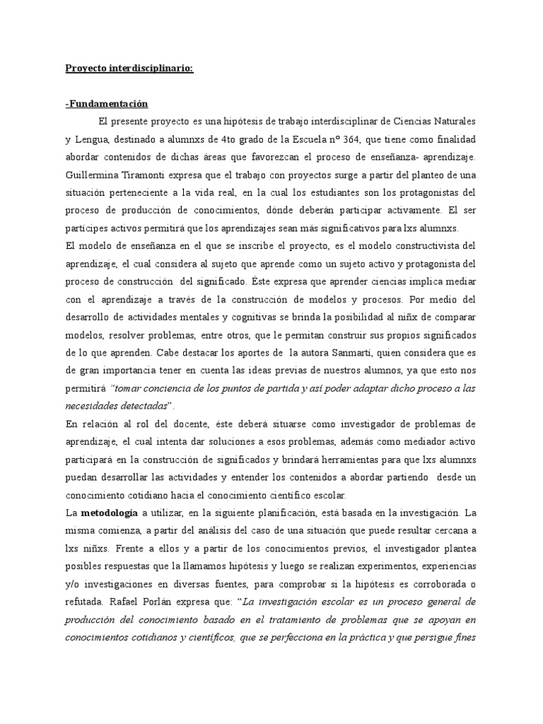 Proyecto Interdisciplinario | PDF | Método de enseñanza | Aprendizaje