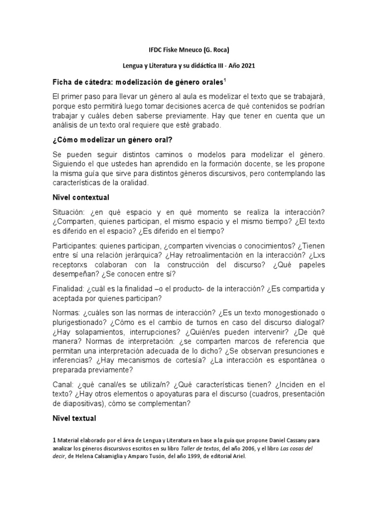 Modelizacion de Generos Orales | PDF | Comunicación | Ciencia cognitiva