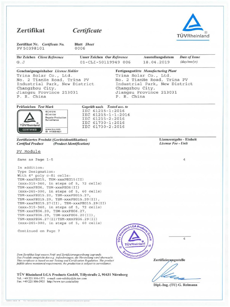 TUV Dual Glass Certificate | PDF