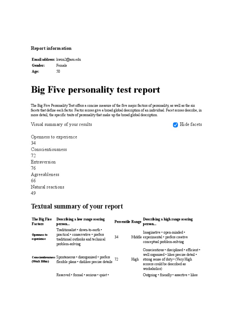 Big 5 Personality Test | PDF | Psychological Theories | Psychology