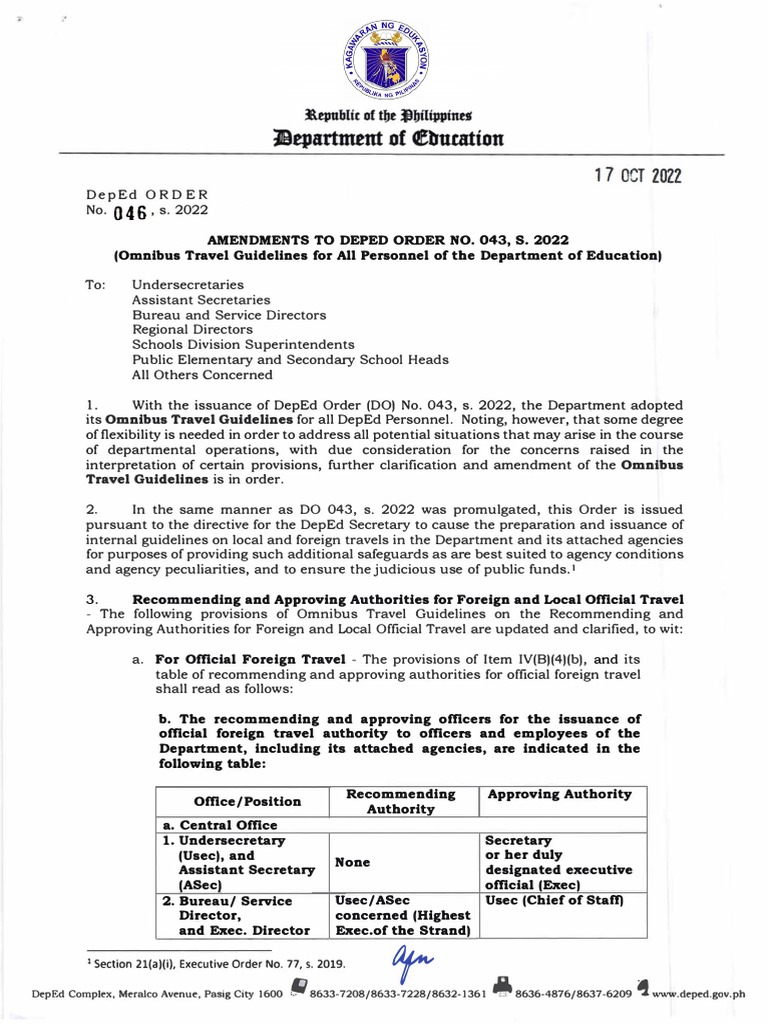 DepEd issues amendments to travel order | PDF | Governance | Public ...