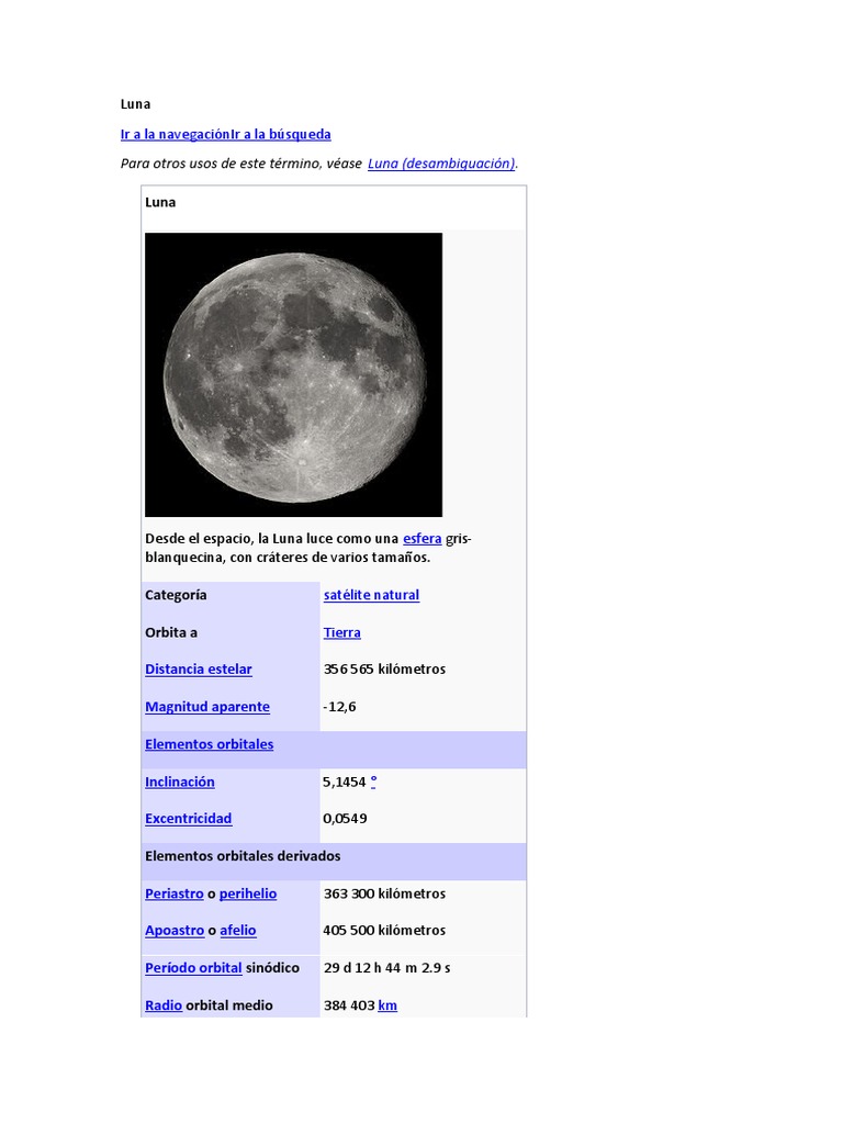 Características de la Luna: Satélite Natural | PDF | Luna | Tierra