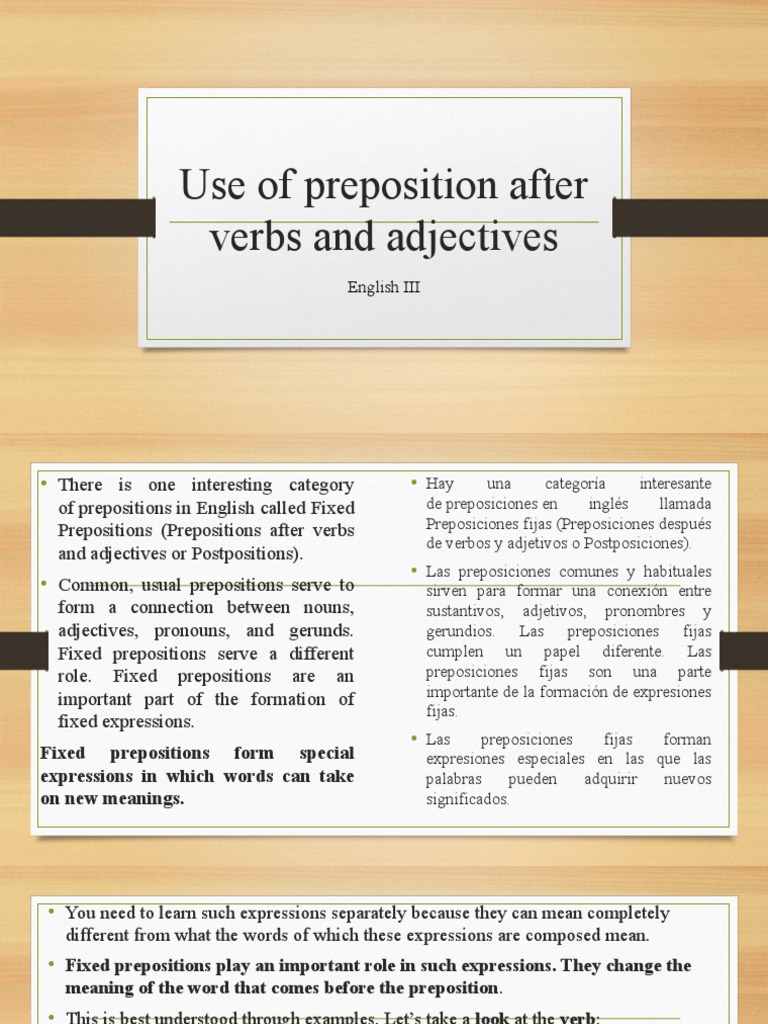 Use of Preposition After Verbs and Adjectives - English | PDF | Preposition And Postposition | Verb