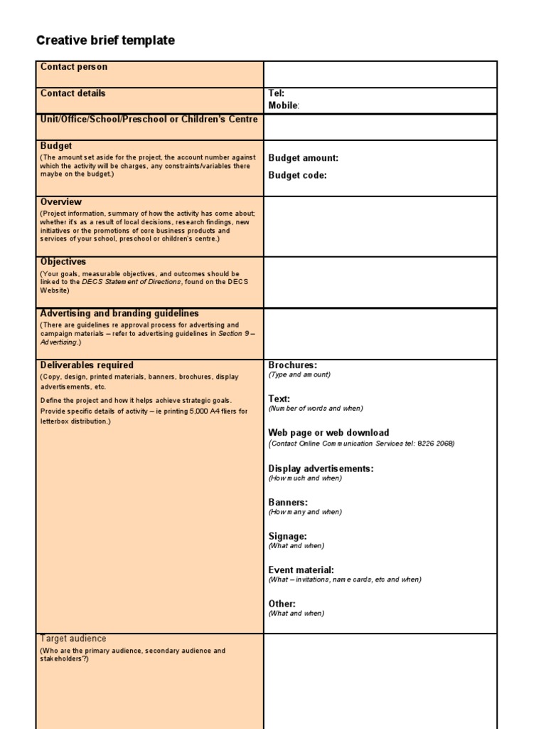 Creative Brief Template | PDF | Strategic Communication | Target Audience