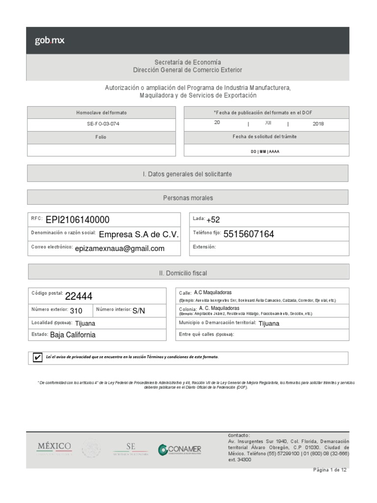 Autorizacion o Ampliacion Del Immex | PDF | México | Privacidad de la ...