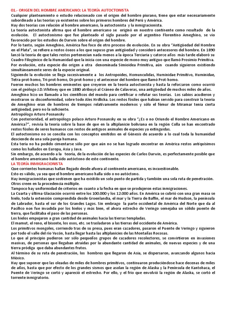 01.-Origen Del Hombre Americano: La Teoría Autoctonista | PDF ...