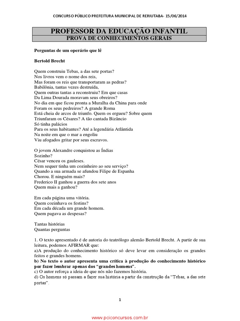 13 Prof Educ Infan Prova Gabaritada | PDF | Maomé | Pré-escola