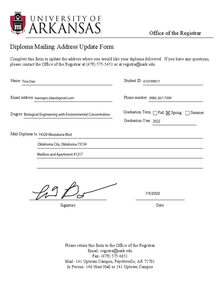 Diploma Mailing Form | PDF