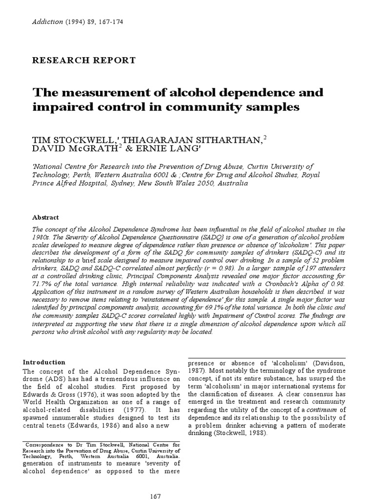 The Measurement of Alcohol Dependence and Impaired Control in Community ...
