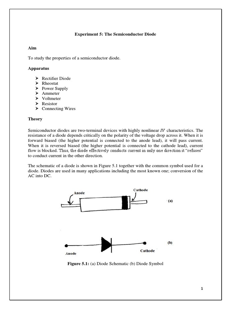 Experiment 5-The Semiconductor Diode | PDF | Diode | P–N Junction