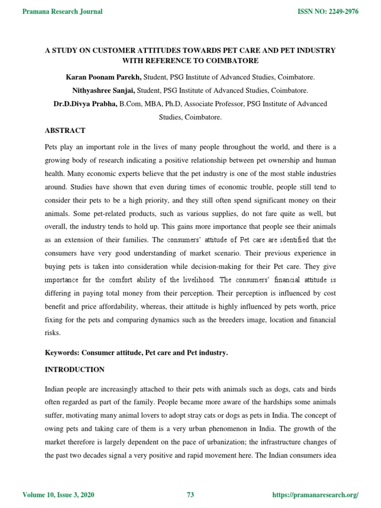 A Study On Customer Attitudes Towards Pet Care and Pet Industry | PDF ...