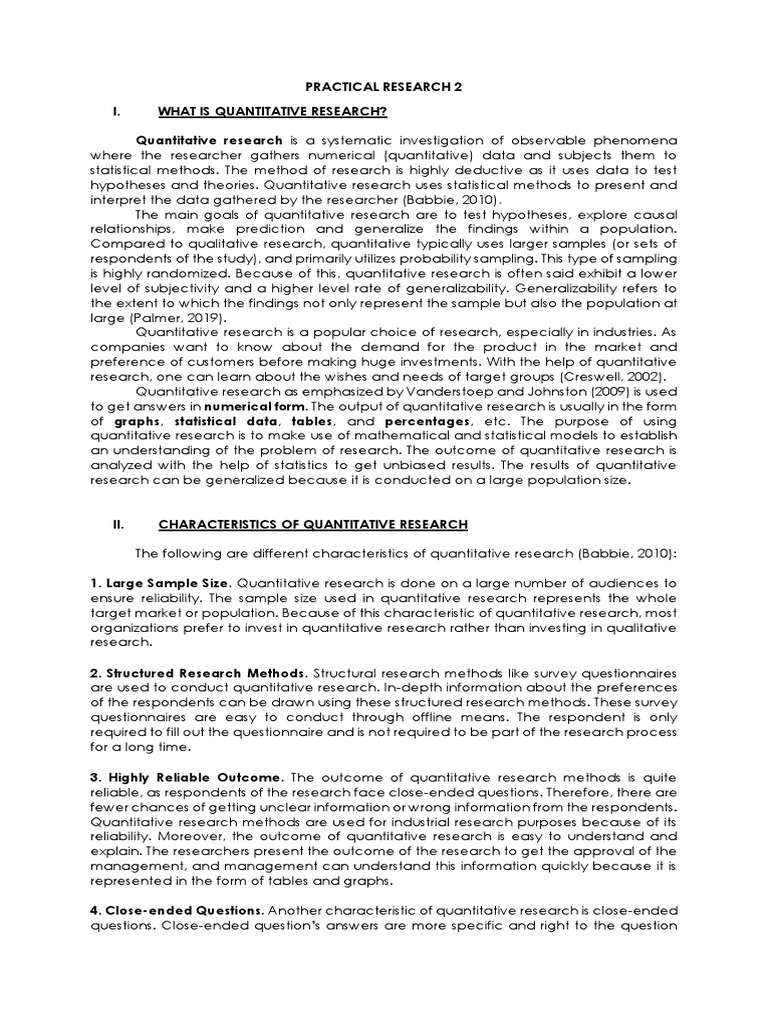 PRACTICAL RESEARCH 2 Handout | PDF | Quantitative Research | Experiment